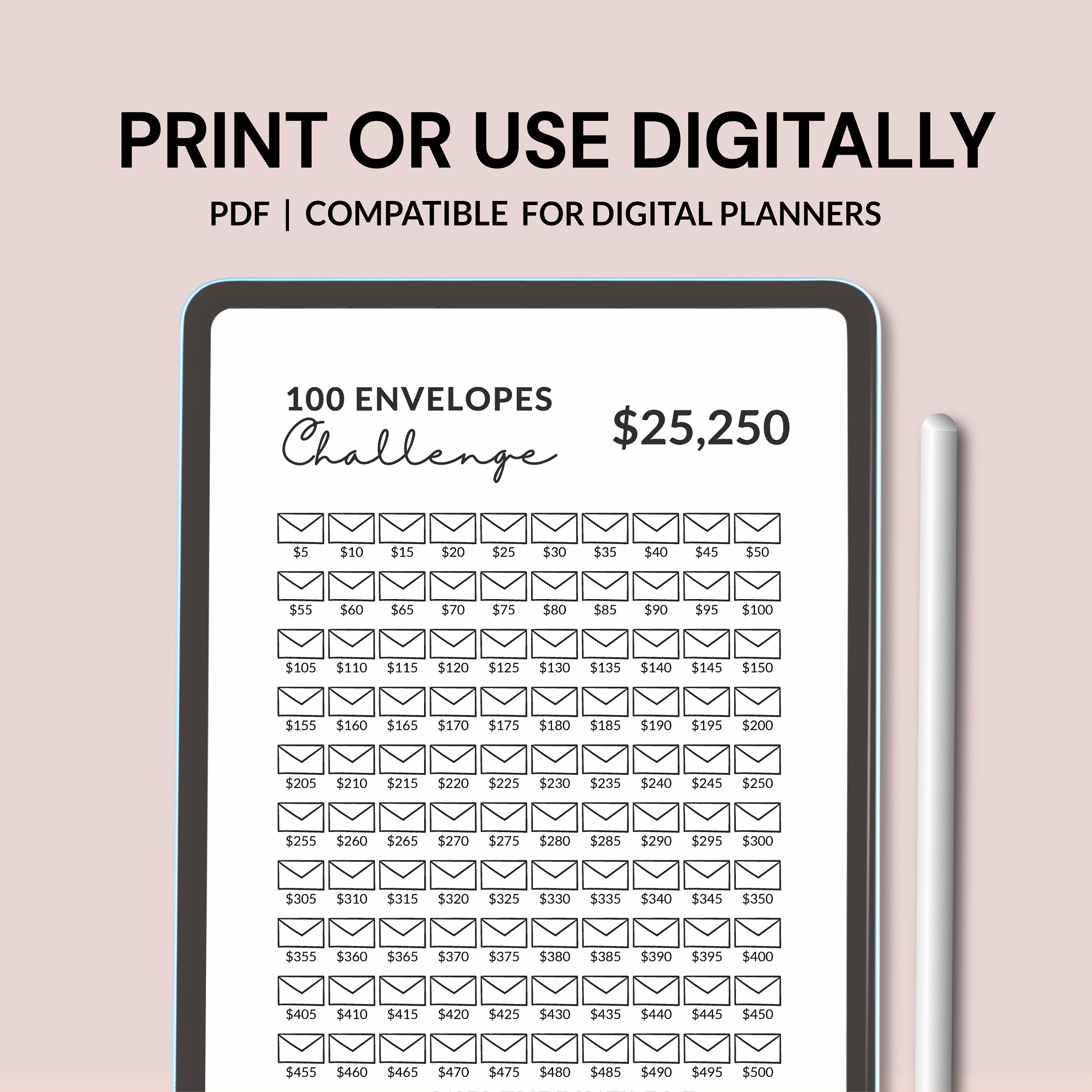 25K Saving Challenge L 100 Envelope Challenge for 25000 Savings ...