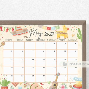 May 2024 Calendar, Cute & Fun Cinco De Mayo Theme Printable Editable ...