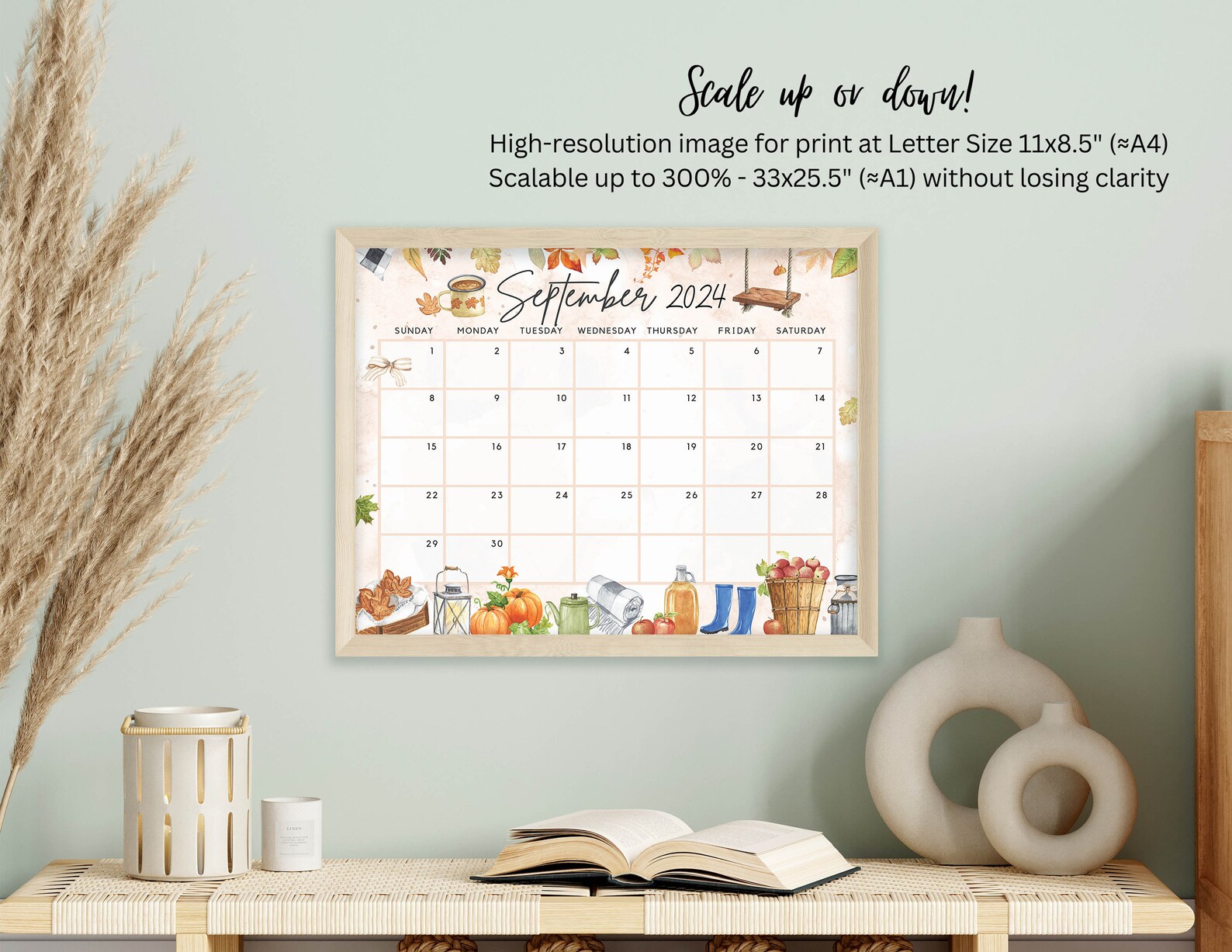 Fillable September 2024 Calendar, Beautiful Fall Vibes, Printable ...