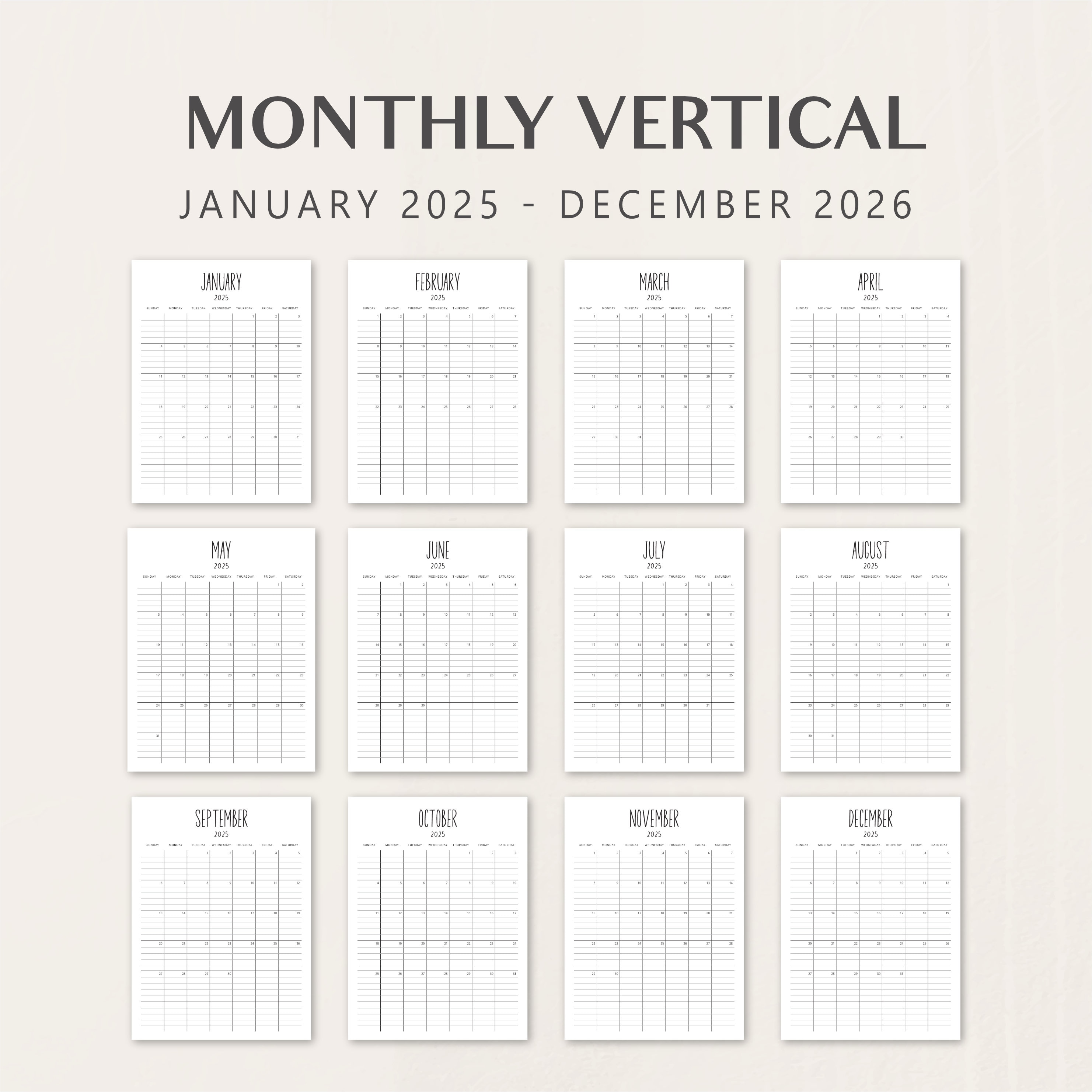 2025 - 2026 PORTRAIT Lined Calendars Monthly Academic Midyear Planner ...