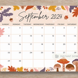 September 2024 Calendar, Beautiful Fall, Autumn Flowers & Leaves ...