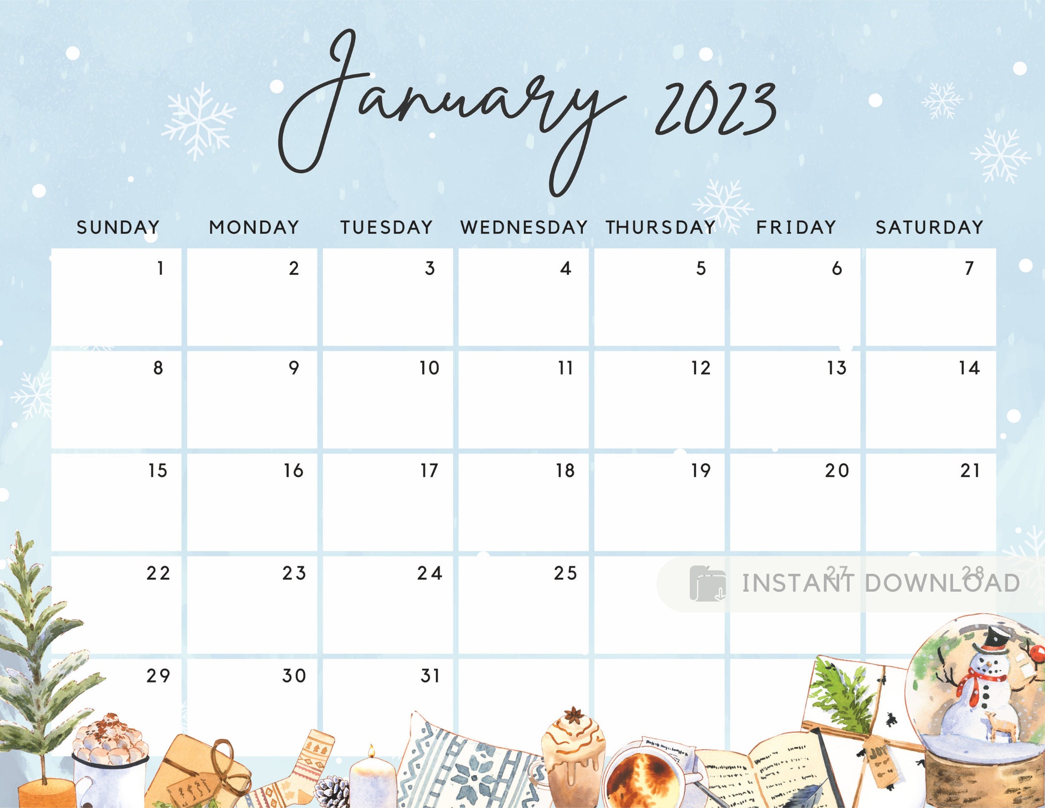 Editable January 2023 Calendar Happy Cozy Winter New Year - Etsy