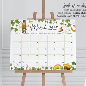 Editable March 2025 Calendar for the Lucky Month With Clovers Cute ...