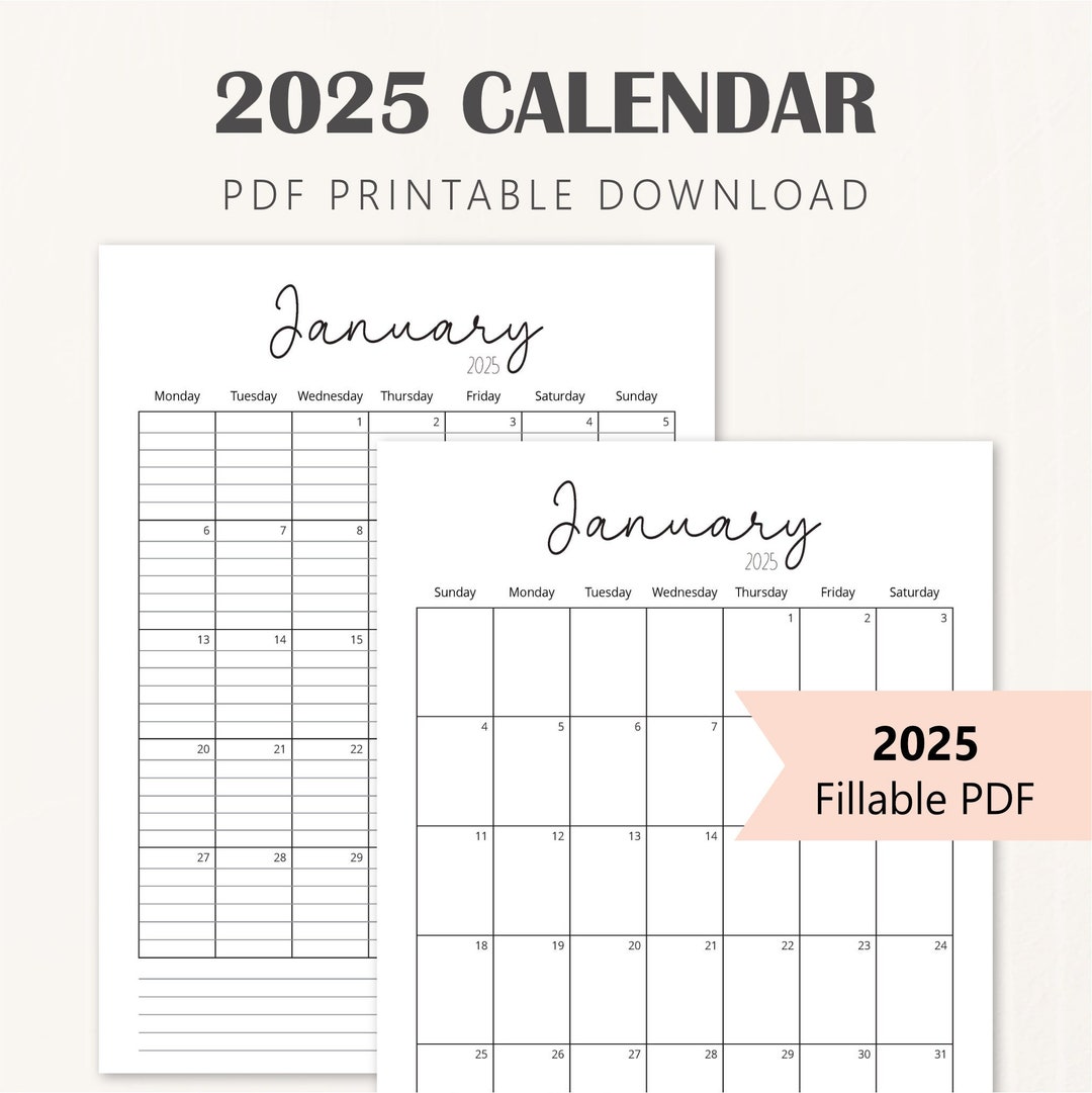 2025 Calendars PORTRAIT Lined & Blank Monthly Planner| Fillable | 8 ...