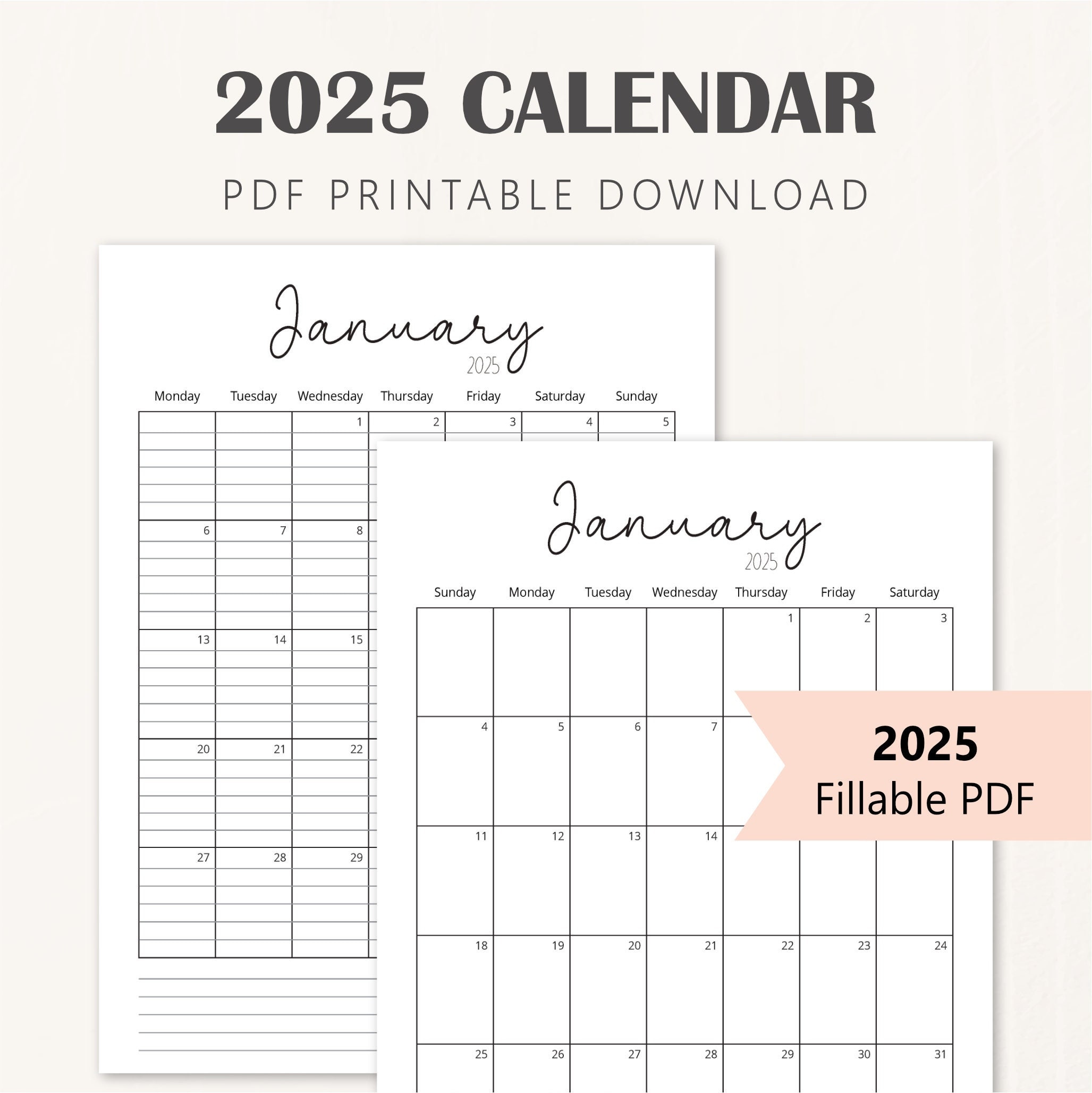 2025 Calendars PORTRAIT Lined & Blank Monthly Planner Fillable 8.5x11 ...