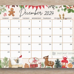 Fillable December 2024 Calendar, Cute Festive Snowy Winter Christmas ...