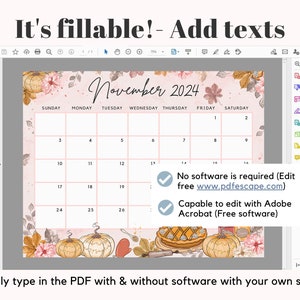 Fillable November 2024 Calendar, Sweet Autumn. Cute Fall Pumpkin Pie ...