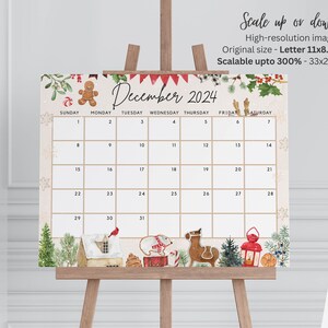 Fillable December 2024 Calendar, Cute Festive Snowy Winter Christmas ...