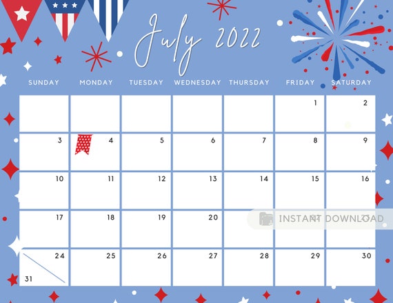 July 2022 Calendar Independence Day Patriotic 4th Of July Etsy july-2022-calendar-independence-day-patriotic-4th-of-july-etsy