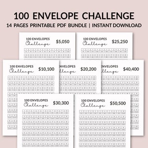 100 Envelope Challenge Bundle L Money Saving Challenge Tracker, Save ...