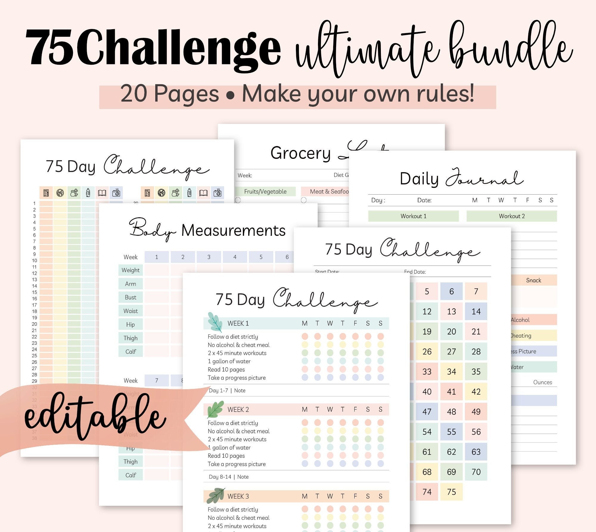 75 Hard Tracker Printable 75 Hard Challenge Fitness Planner Canada