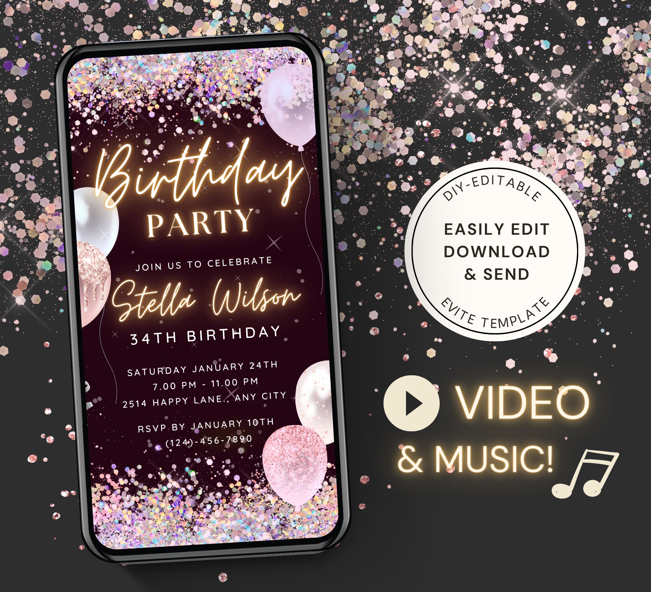 Birthday Party Invitation Animated Birthday Party Invite - Etsy