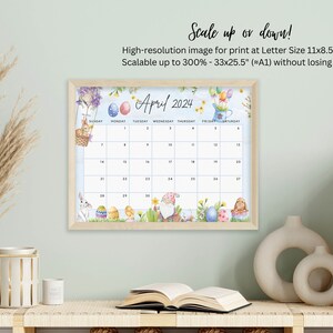 Printable April 2024 Calendar Fun Easter Bunny & Gnome Ediatble Planner ...