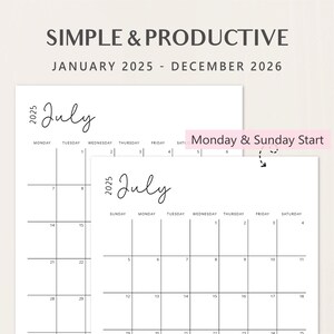 2025 - 2026 PORTRAIT Calendars Monthly Academic Midyear Planner| 8.5x11 ...