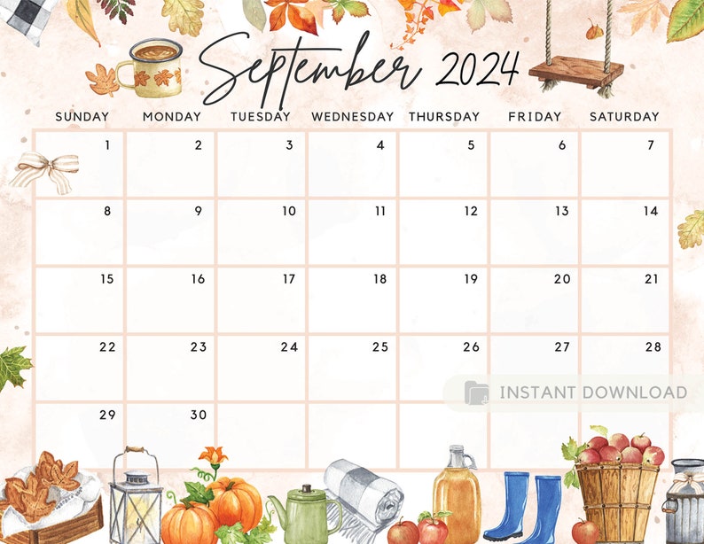 Fillable September 2024 Calendar, Beautiful Fall Vibes, Printable ...