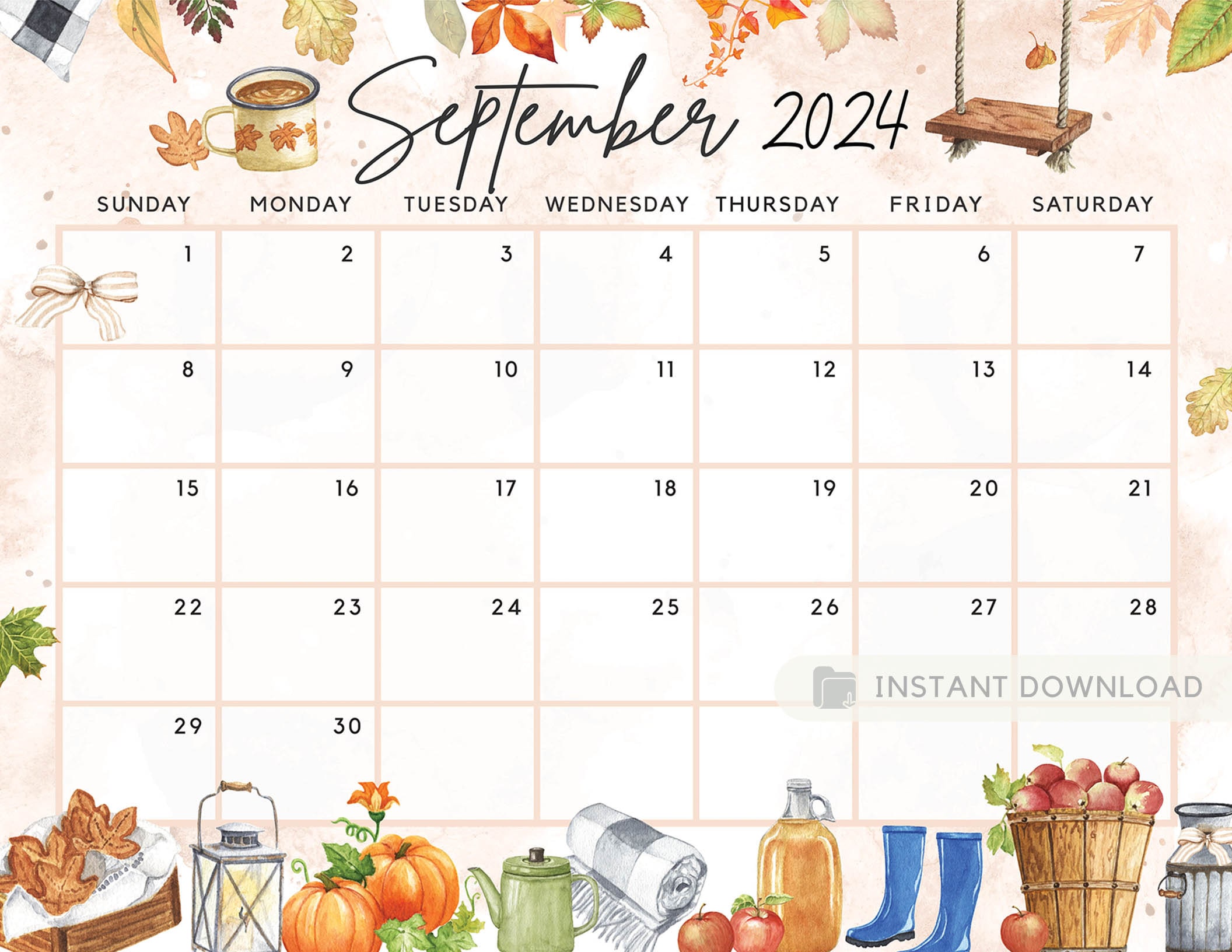 Fillable September 2024 Calendar, Beautiful Fall Vibes, Printable ...