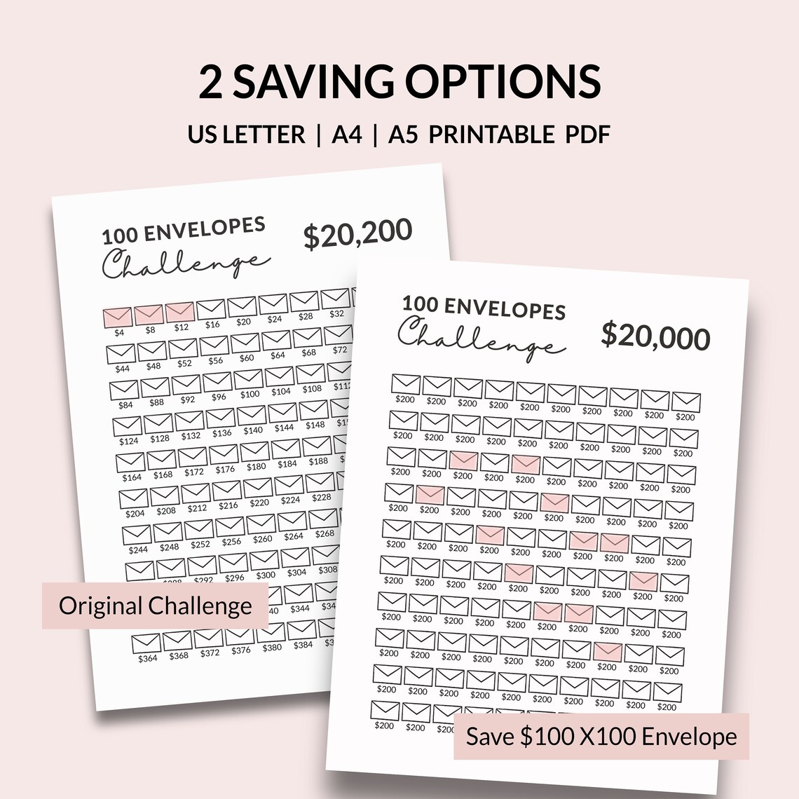 20K Saving Challenge L 100 Envelope Challenge for 20000 - Etsy