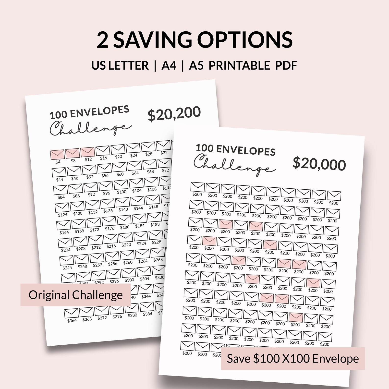 20K Saving Challenge L 100 Envelope Challenge for 20000 - Etsy