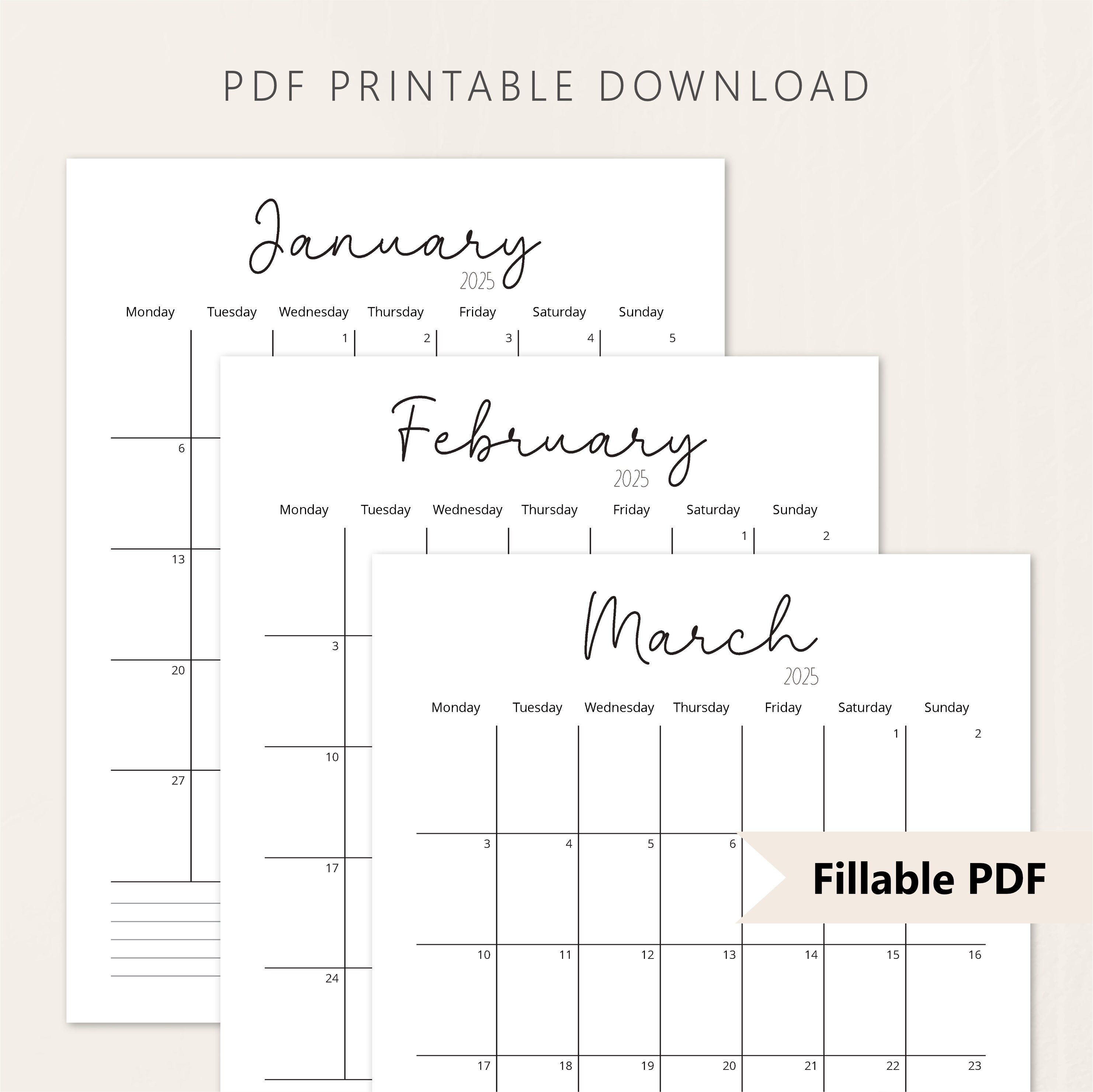 2025 Calendars PORTRAIT Blank Monthly Planner| Fillable | 8.5x11 ...