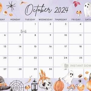 Fillable October 2024 Calendar, Halloween Fun Spooky Party Night ...