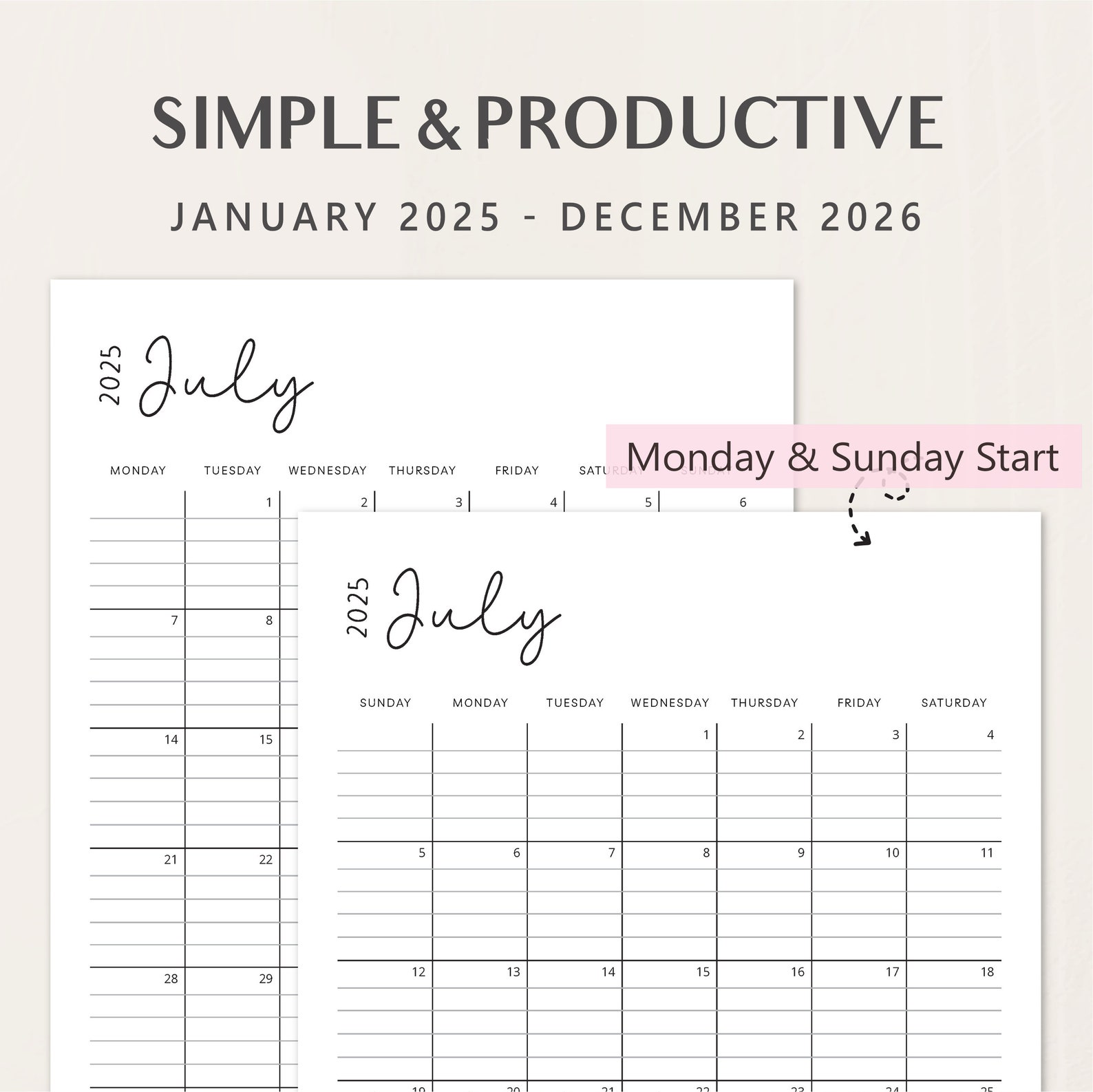 2025 - 2026 PORTRAIT Lined Calendars Monthly Academic Midyear Planner ...