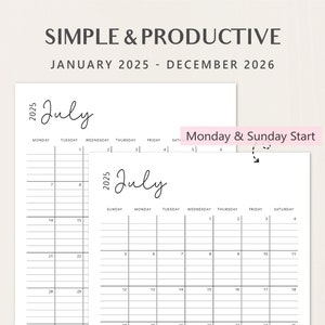 2025 - 2026 PORTRAIT Lined Calendars Monthly Academic Midyear Planner ...