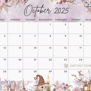 October 2025 Calendar, Spooky Floral Halloween Sweet Pumpkins Printable ...