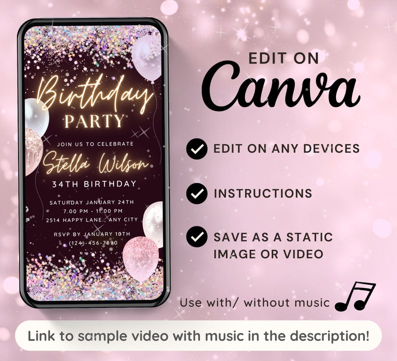 Birthday Party Invitation, Animated Birthday Party Invite, Editable ...