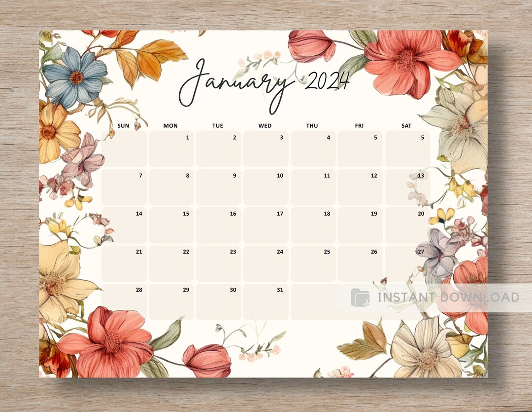 January 2024 Calendar Printable Planner Beautiful Vintage Etsy
