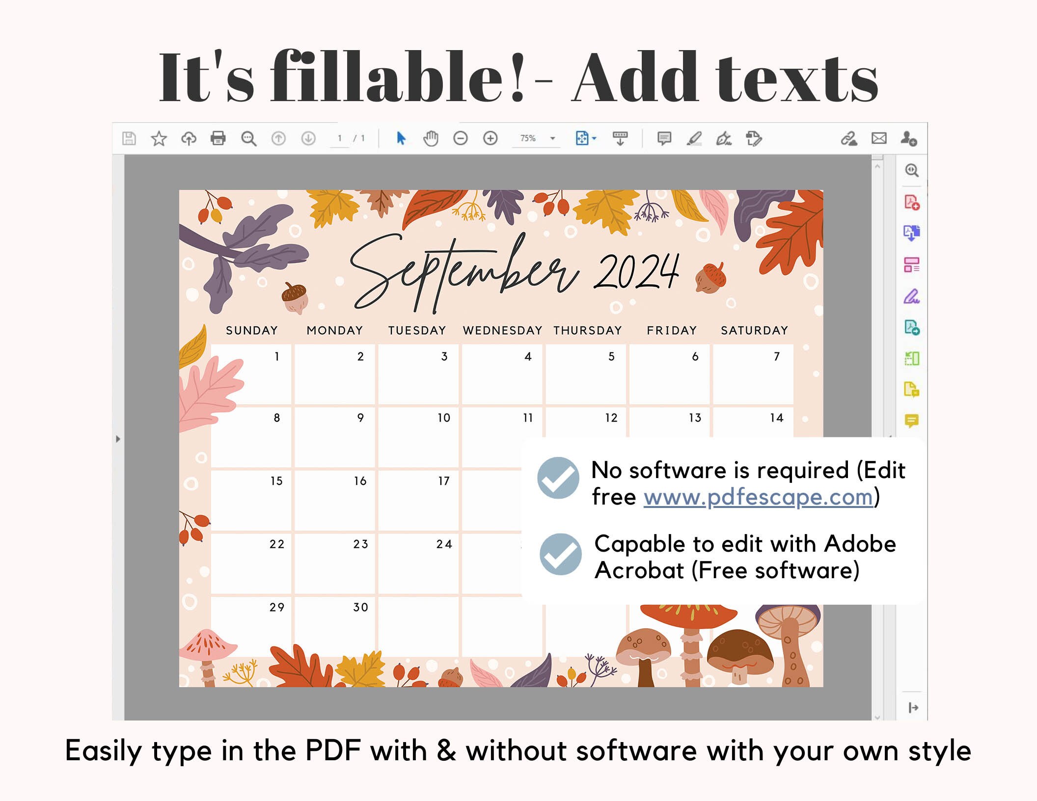 September 2024 Calendar, Beautiful Fall, Autumn Flowers & Leaves ...