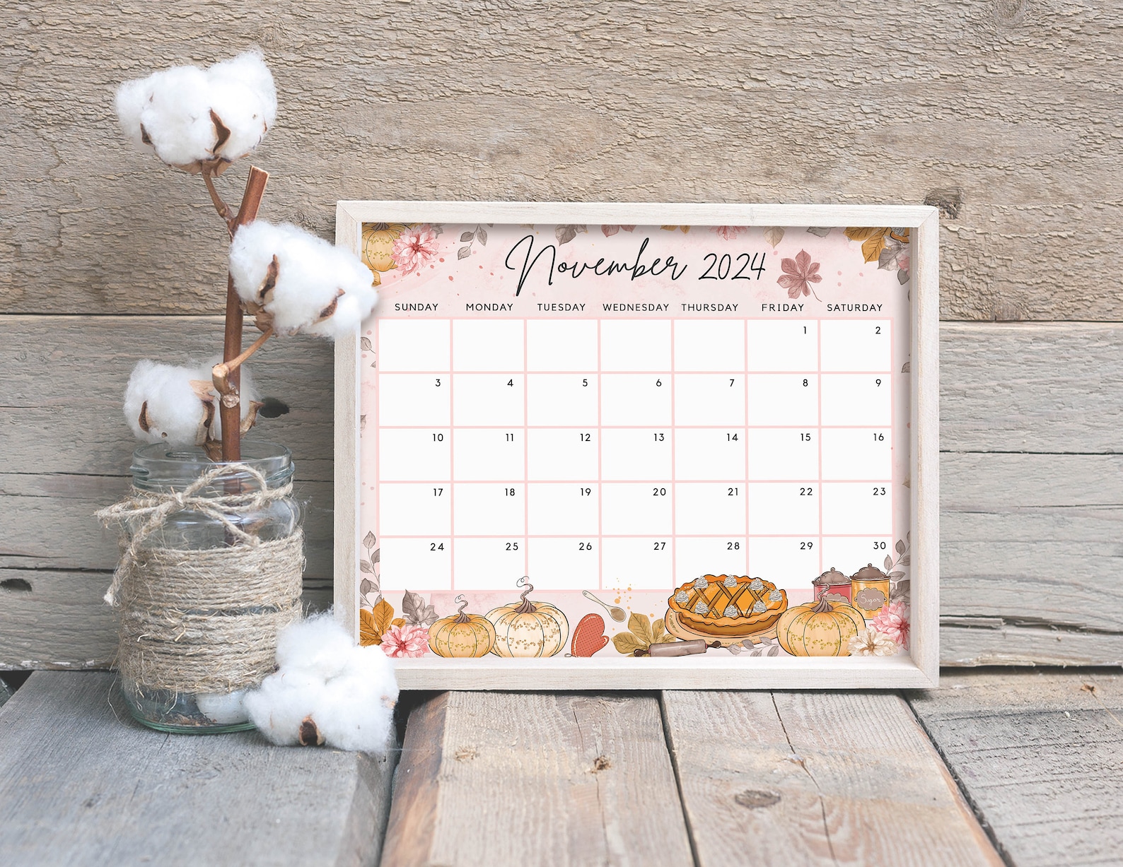 Fillable November 2024 Calendar, Sweet Autumn. Cute Fall Pumpkin Pie ...