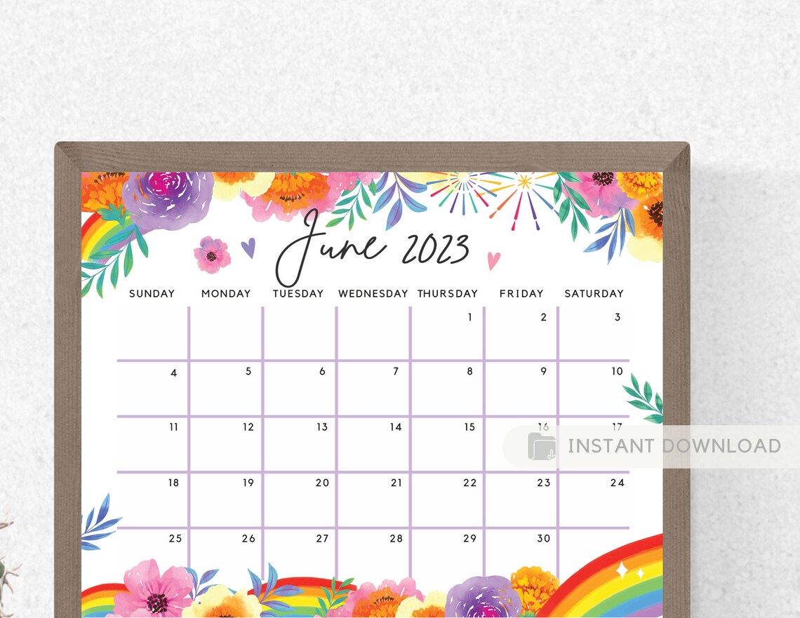 Fillable June 2023 Calendar Rainbow Summer Floral Printable - Etsy Canada