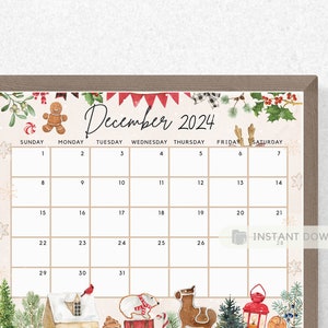 Fillable December 2024 Calendar, Cute Festive Snowy Winter Christmas ...