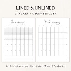 2025 Calendars PORTRAIT Lined & Blank Monthly Planner| Fillable | 8 ...