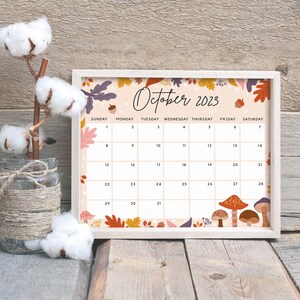 October 2023 Calendar, Beautiful Fall, Autumn Flowers & Leaves ...