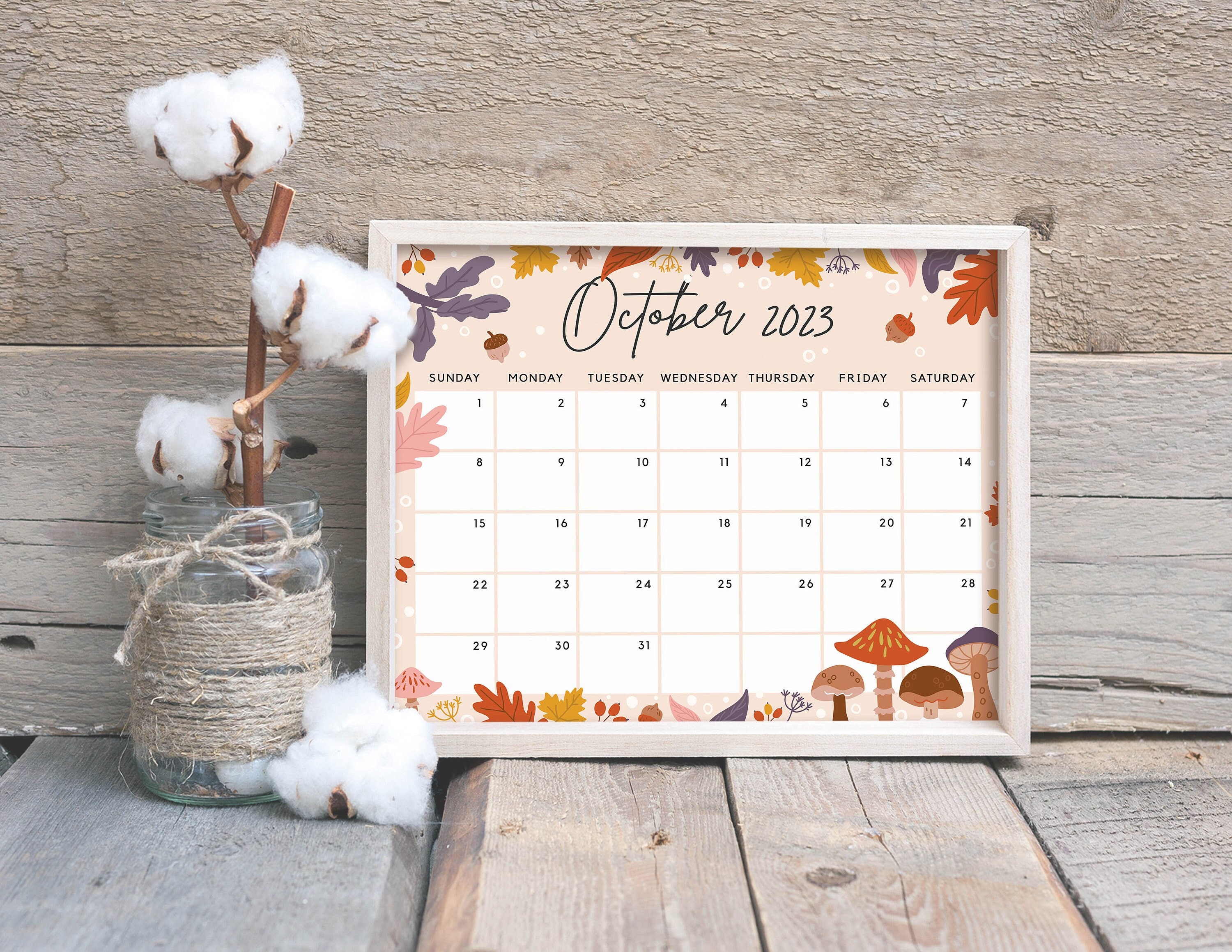 October 2023 Calendar Beautiful Fall Autumn Flowers & - Etsy