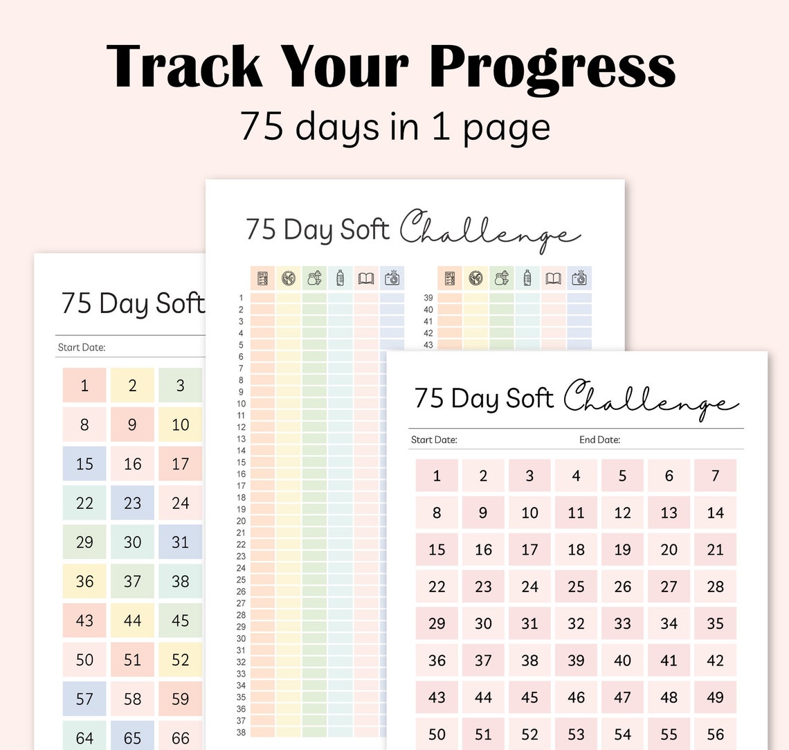 Editable 75 Day SOFT Challenge Progress Tracker Medium - Etsy