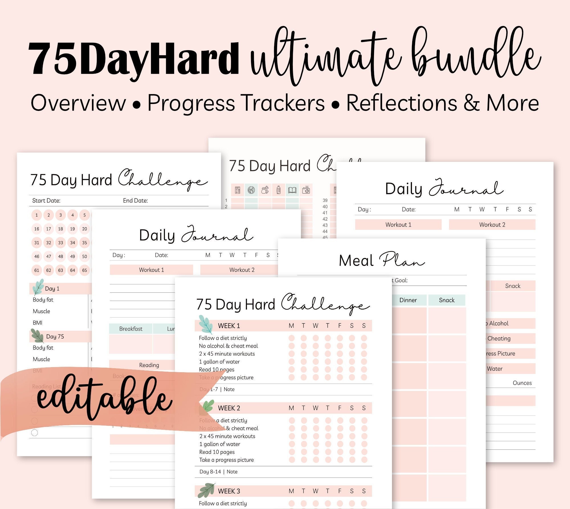 Paper 75 Hard Challenge Tracker Deutsch Printable PDF Download Paper Party Supplies Stationery 