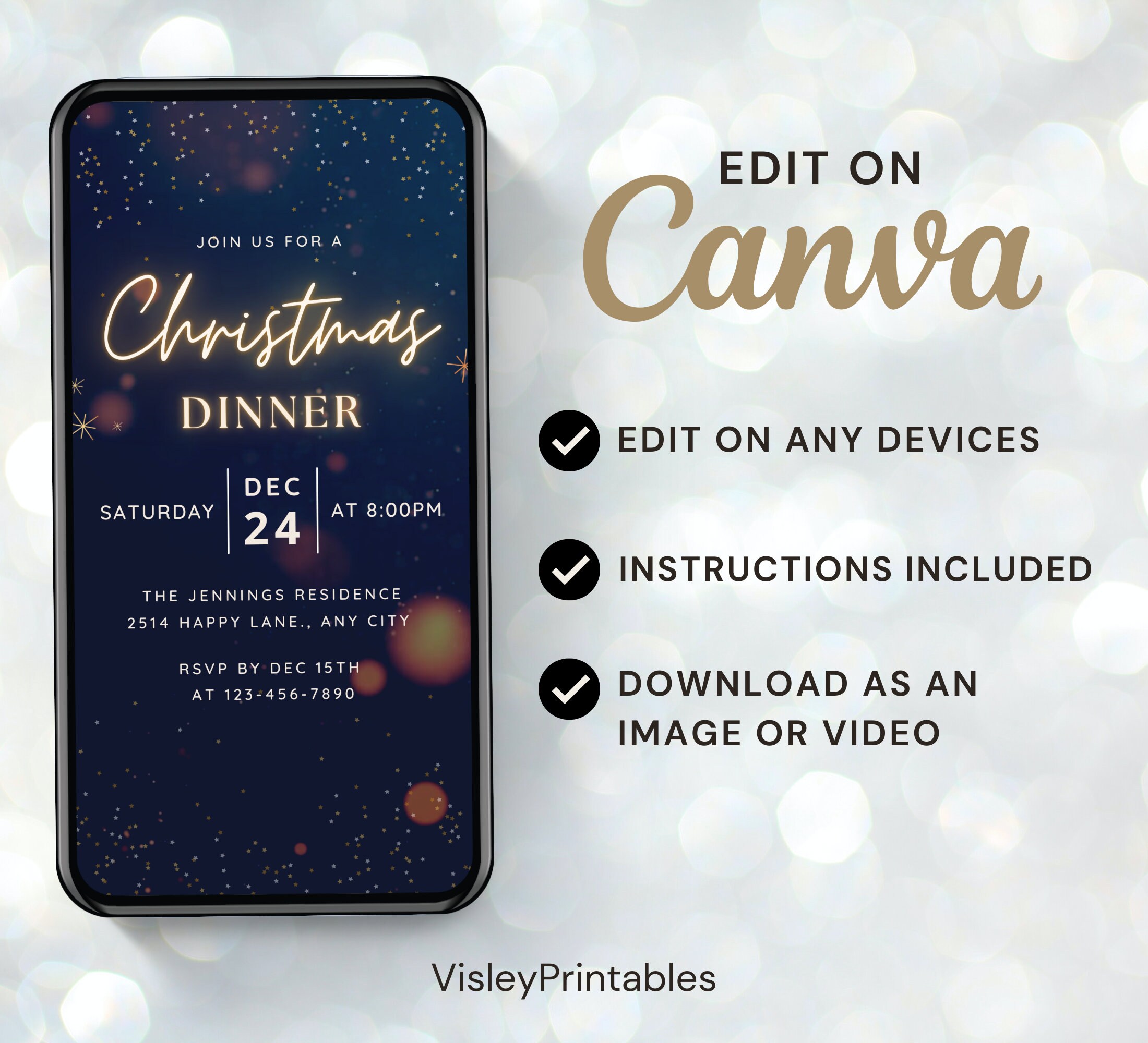 Glowing Light Christmas Party Invitation Electronic Video - Etsy