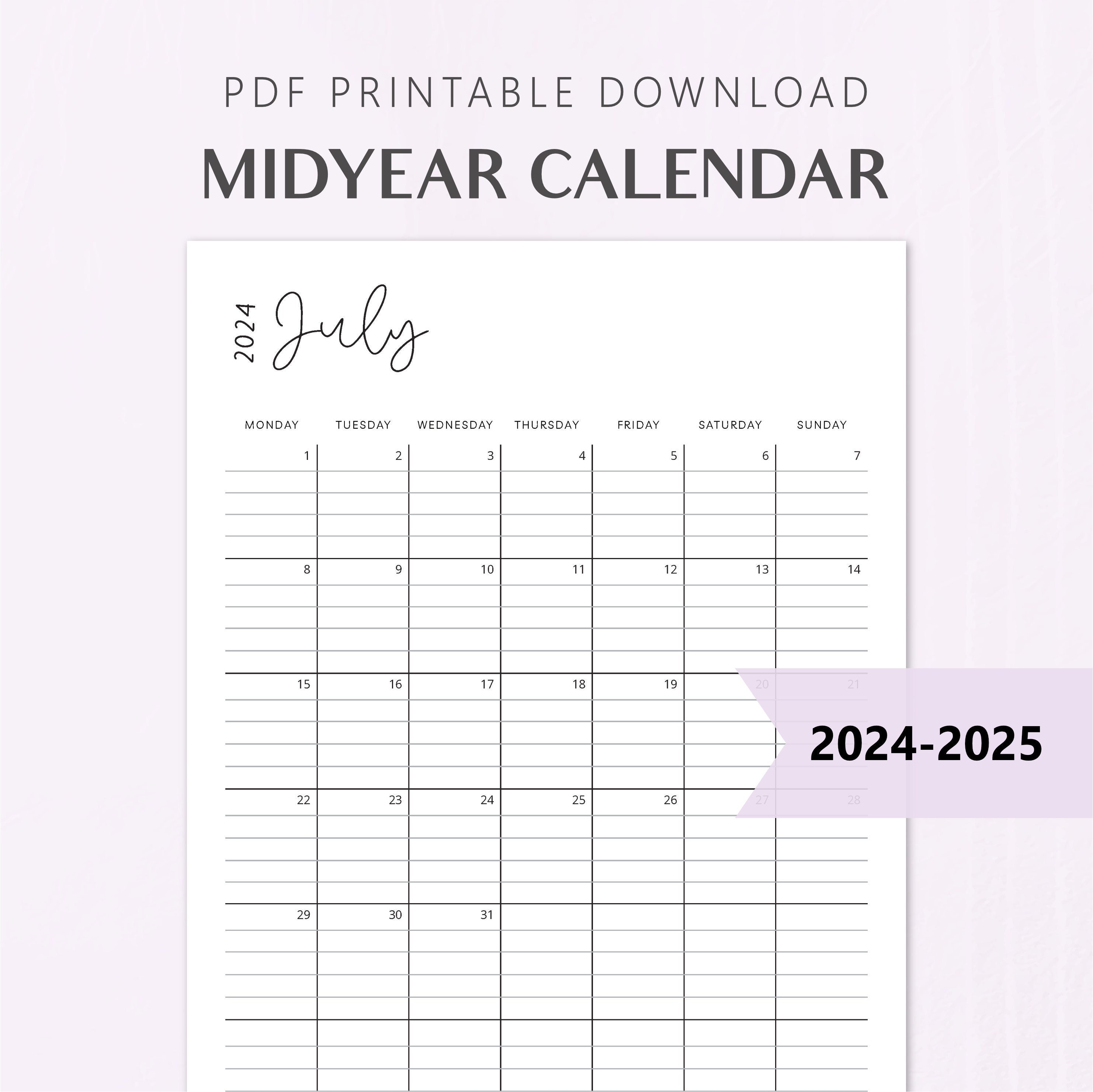 2024 2025 Midyear Lined Calendars PORTRAIT Monthly Academic Planner 8 ...