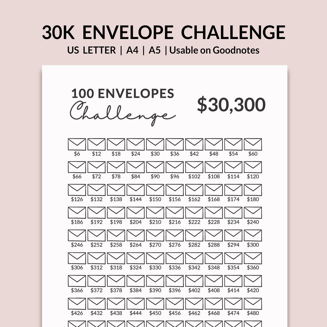 30K Saving Challenge L 100 Envelope Challenge for 30000 Savings ...