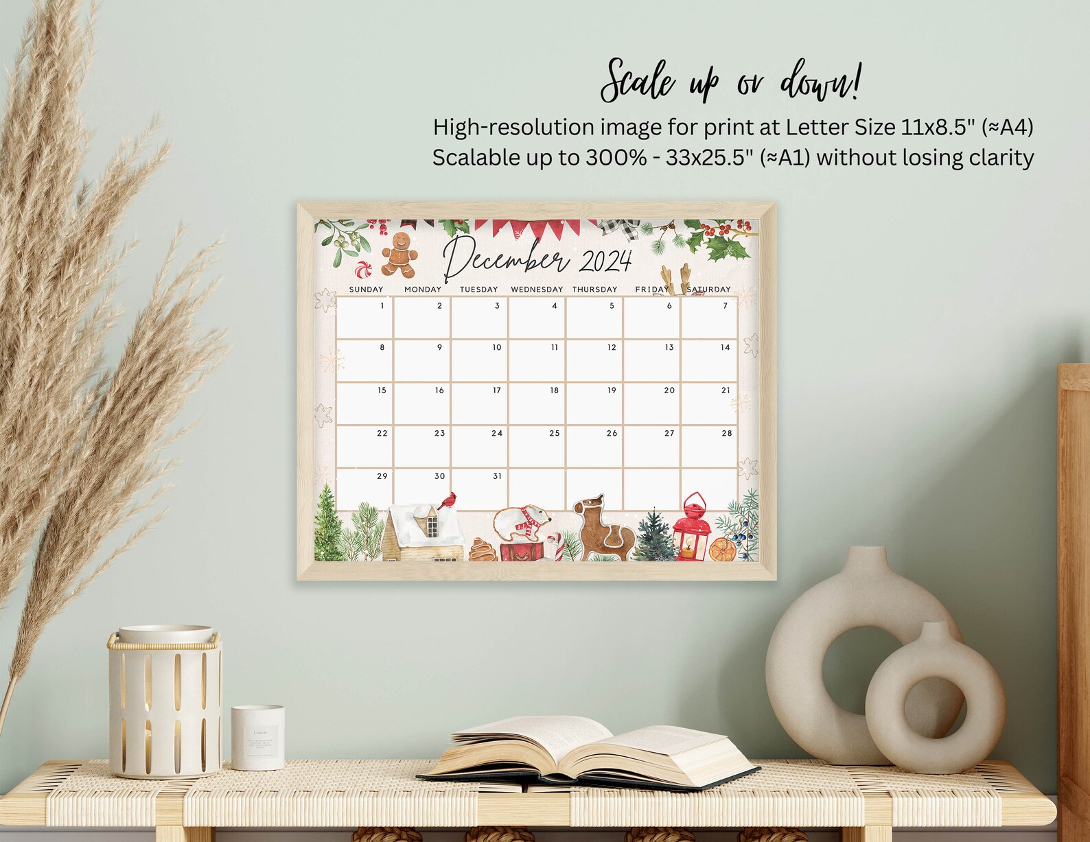 Fillable December 2024 Calendar, Cute Festive Snowy Winter Christmas ...