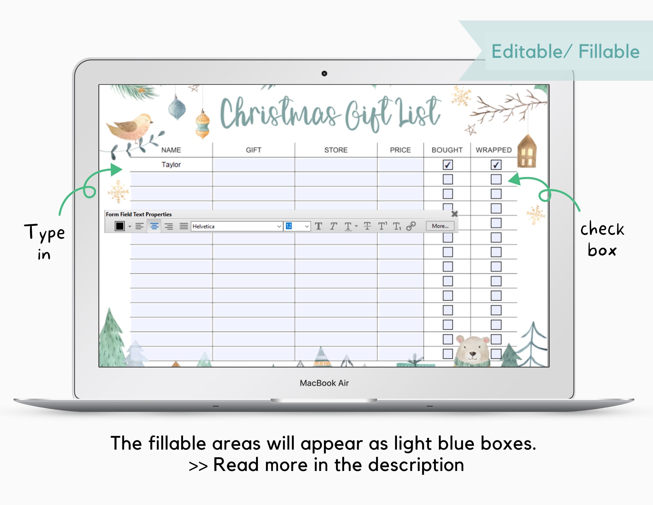 Fillable Christmas Gift List Printable Gift Planner - Etsy