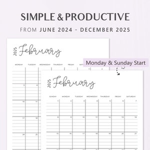 2024 2025 Midyear Lined Calendars PORTRAIT Monthly Academic Planner 8 ...