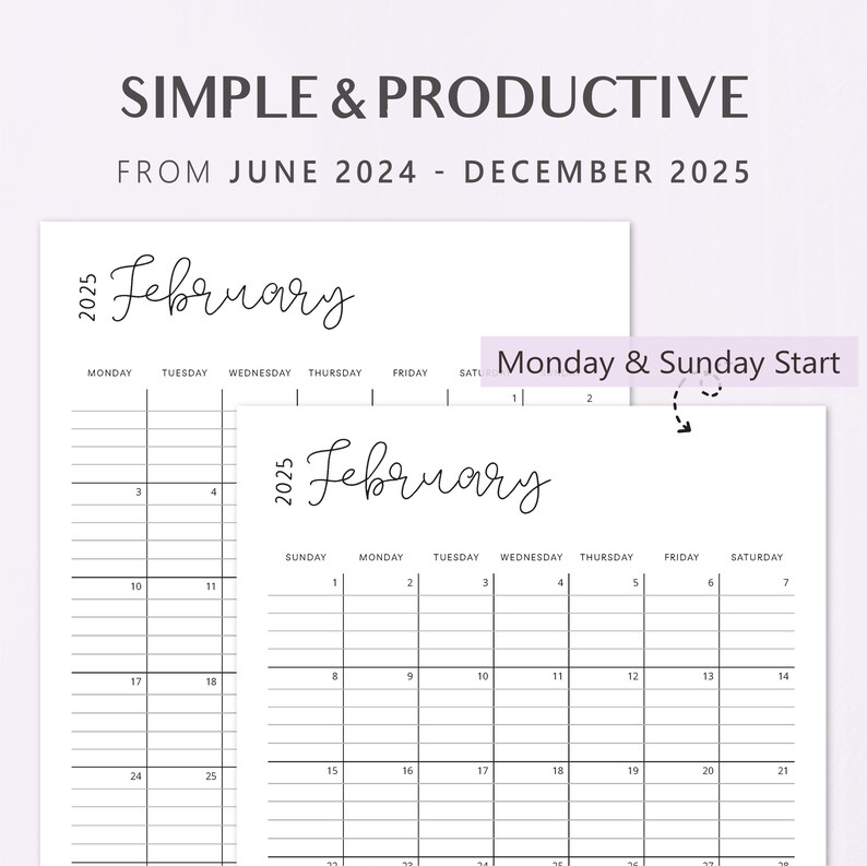 2024 2025 Midyear Lined Calendars PORTRAIT Monthly Academic Planner 8 ...