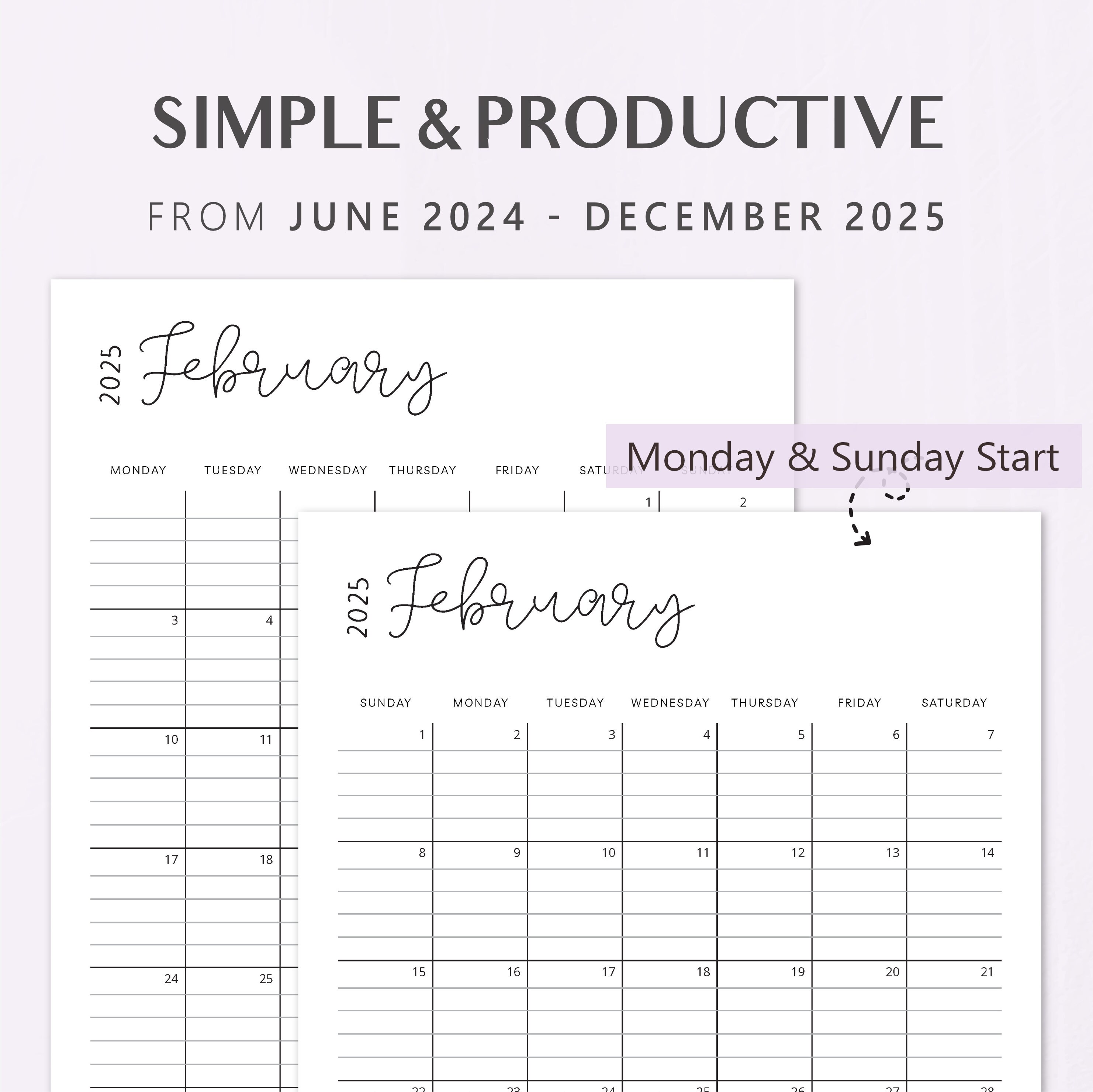 2024 2025 Midyear Lined Calendars PORTRAIT Monthly Academic Planner 8 ...