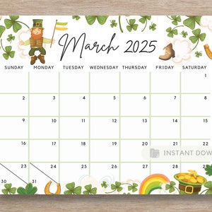 Editable March 2025 Calendar for the Lucky Month With Clovers Cute ...