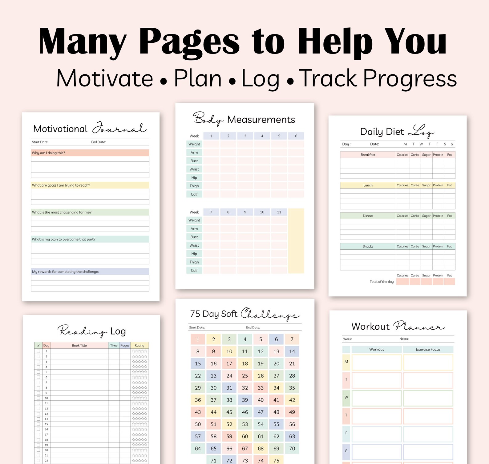 Editable 75 Day SOFT Challenge Progress Tracker Medium - Etsy