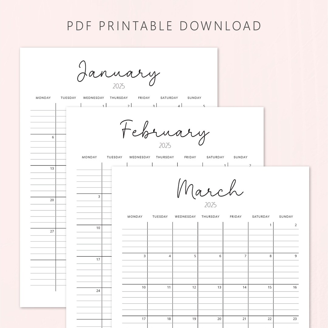 2025 Calendars PORTRAIT Lined Monthly Planner| Fillable | 8.5x11 ...