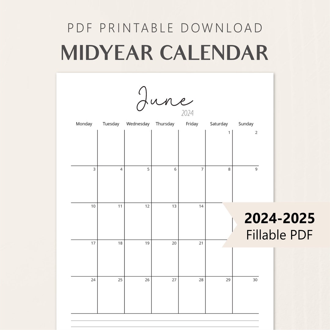 2024 2025 Midyear Calendars PORTRAIT Monthly Academic Planner 8.5x11 ...